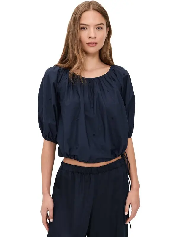 Merlette Lotus Embroidered Top - Navy