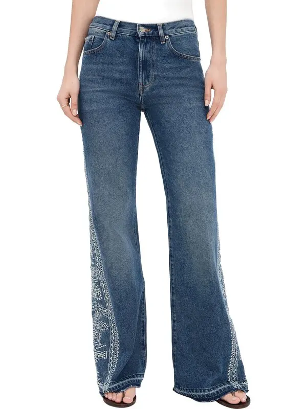 Ba&sh Vivy Embroidered Jeans - Usedblue