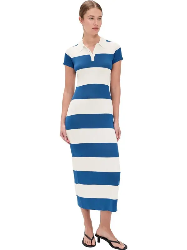 ROWING BLAZERS Striped Polo Maxi Dress - Blue White Stripe