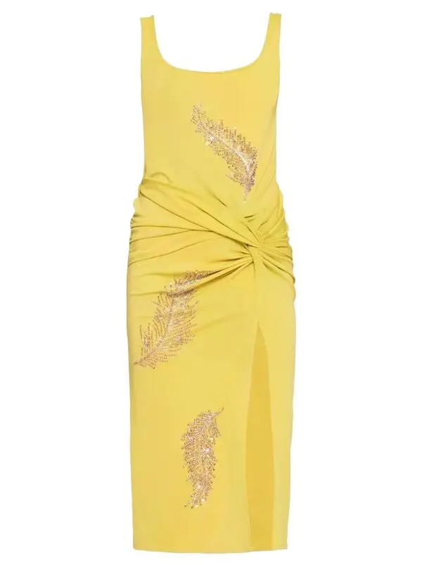 DES_PHEMMES Beaded-feather Midi Dress - Yellow