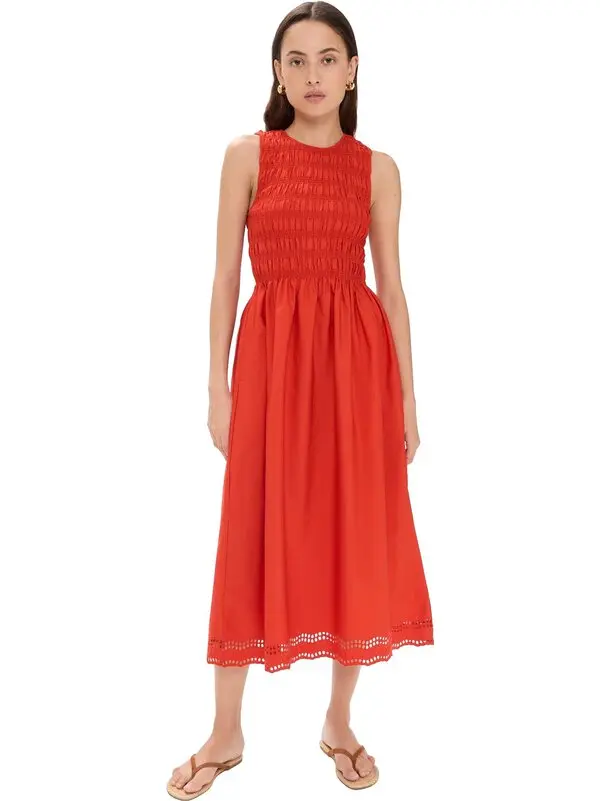 Madewell Embroidered Smocked Midi Dress - Wild Poppy