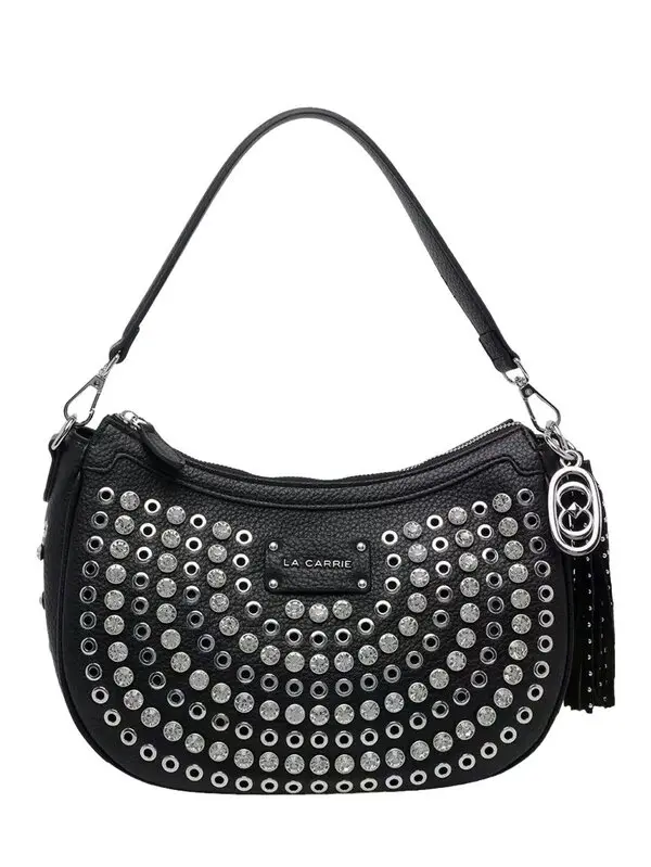 LA CARRIE Andromeda Logo Studded Shoulder Bag - Black