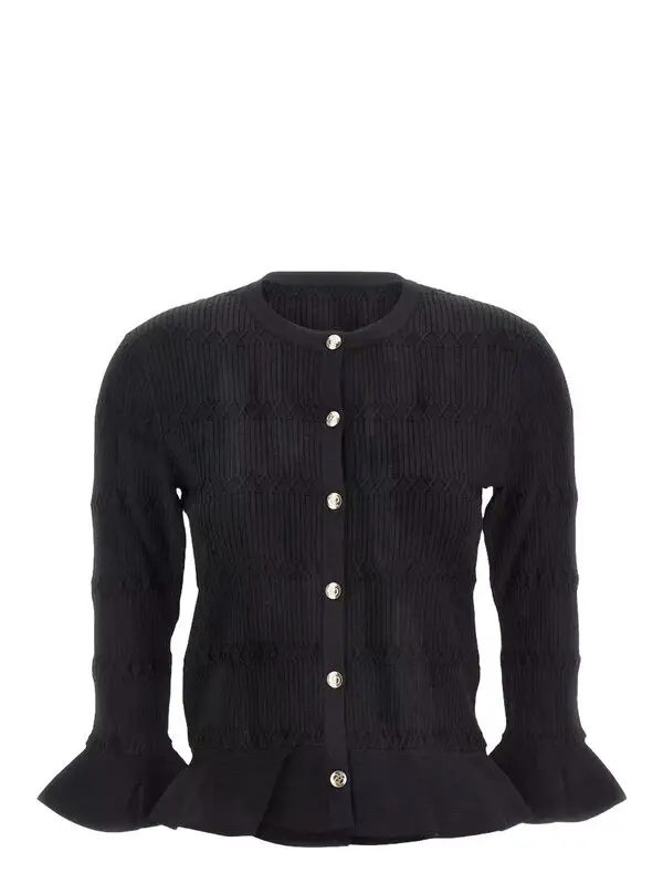Liu Jo Rib-knit Cardigan With Ruffle Details - Black