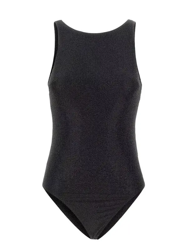TWENTY FOURHAITCH Rhinestones Sleeveless Bodysuit - Black