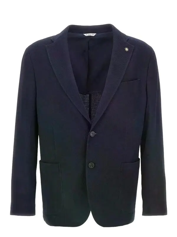 MANUEL RITZ Logo-pin Patch-pocket Blazer - Blue