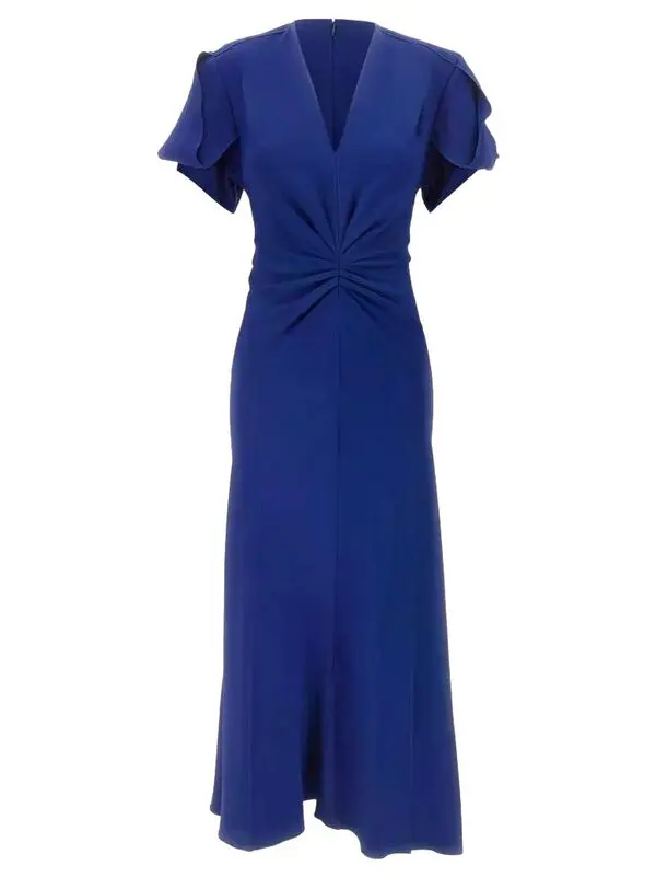 Victoria Beckham Eve V-neck Draped Midi Dress - Blue