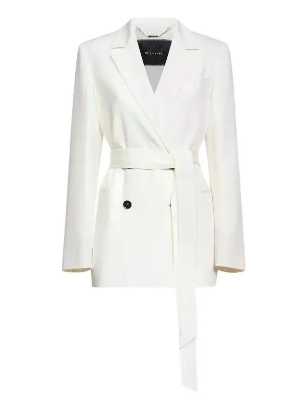 Kiton Double-breasted Belted Jacket - Neutrals
