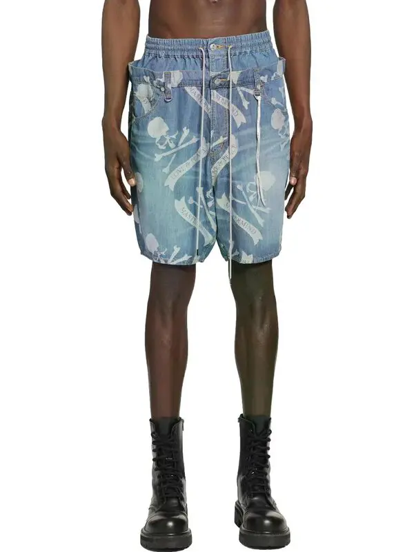 MASTERMIND WORLD Printed Denim Shorts - Blue