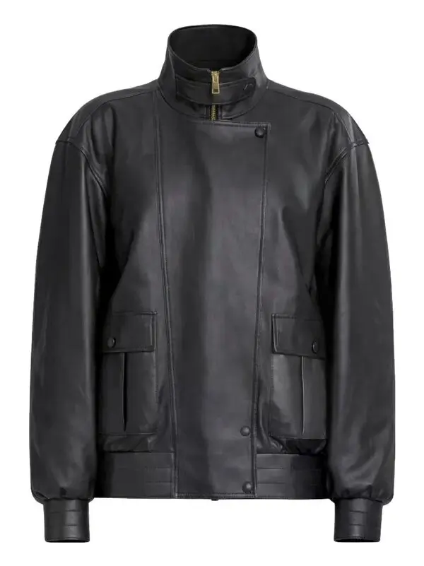 Elie Saab Leather High-neck Jacket - Black