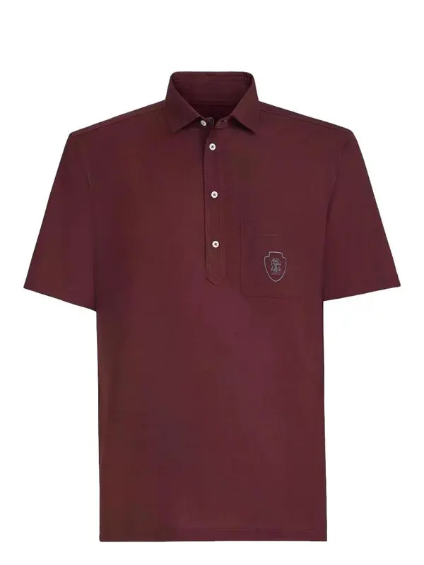 Brunello Cucinelli Virgin Wool Poplin Polo Shirt With Chest Pocket And Logo - Red