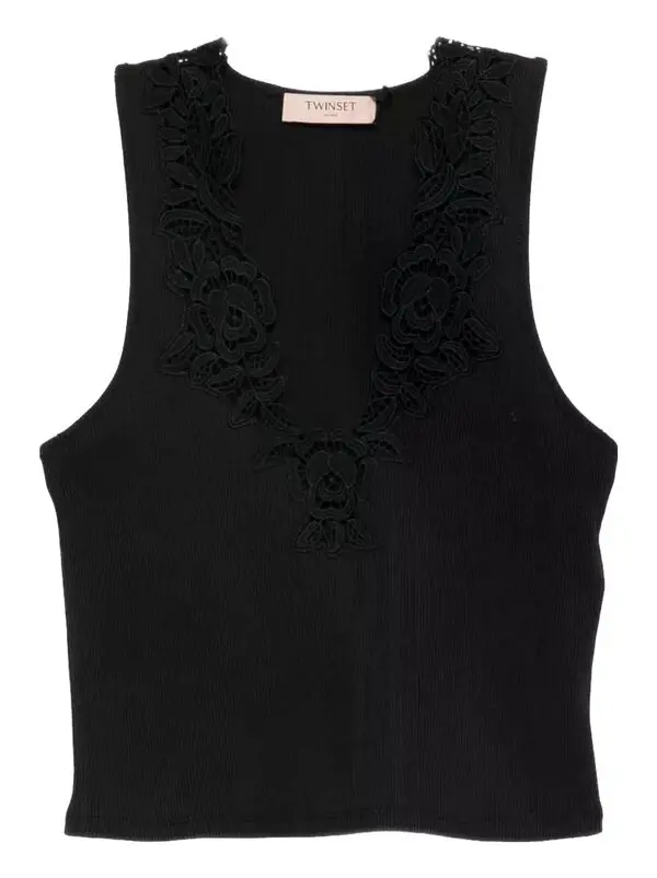 TWINSET Lace-trim Ribbed Top - Black
