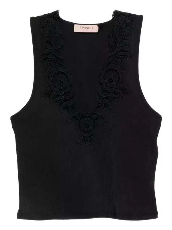 TWINSET Lace-trim Ribbed Top - Black