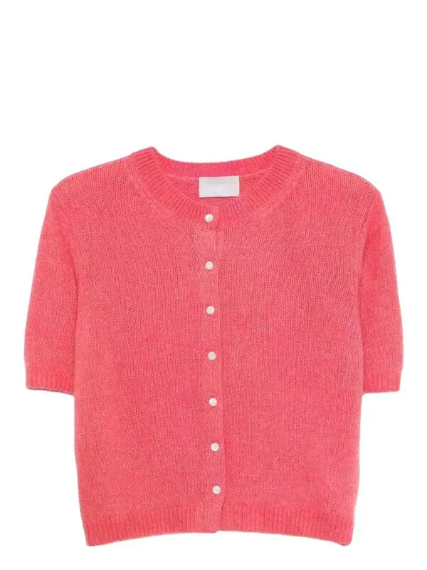 Hemisphere Button Short-sleeve Cardigan - Pink