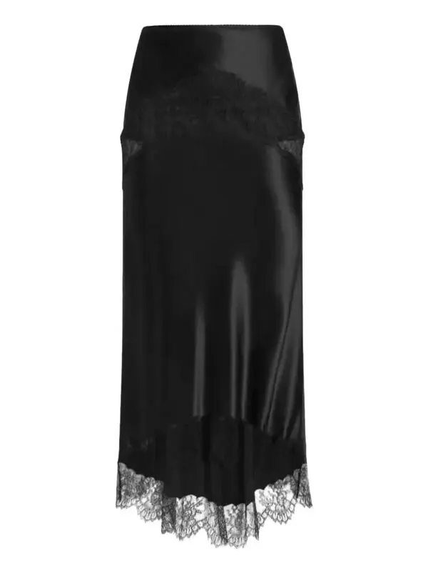 Dolce & Gabbana Silk Satin Lace Skirt - Black