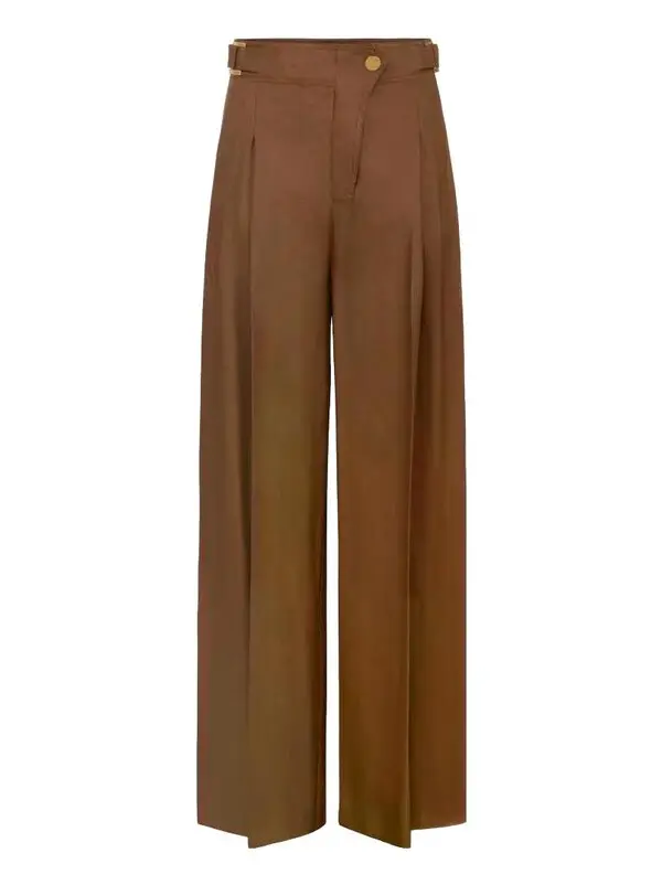 Elisabetta Franchi Palazzo Trousers With Straps And Golden Rings - Brown