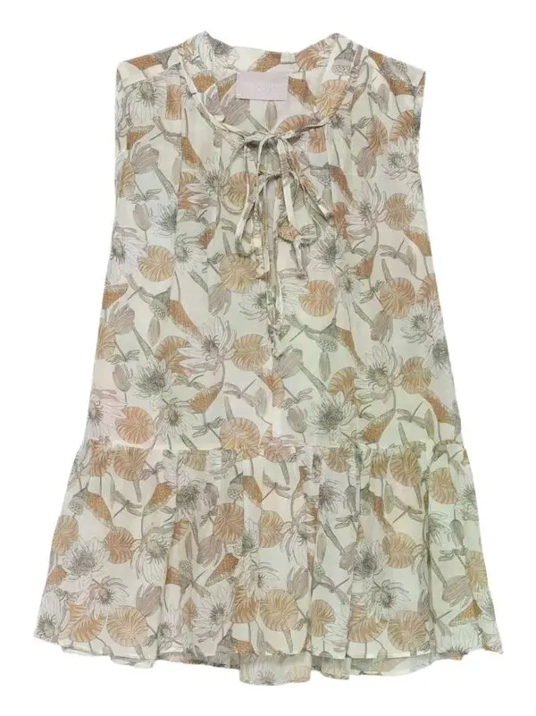 Hemisphere Floral-print Tie-neck Top - Neutrals