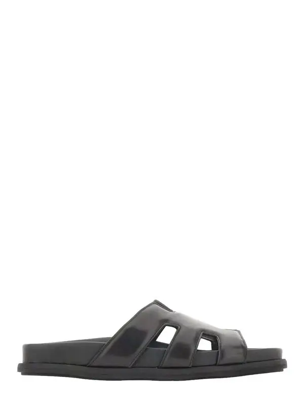 FABI Cut-out Strap Leather Sandals - Black
