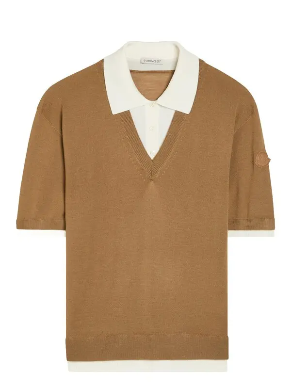 Moncler Wool Layered Polo Top - Camel