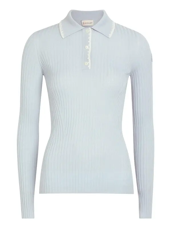 Moncler Ribbed Wool Polo Top - Light Blue
