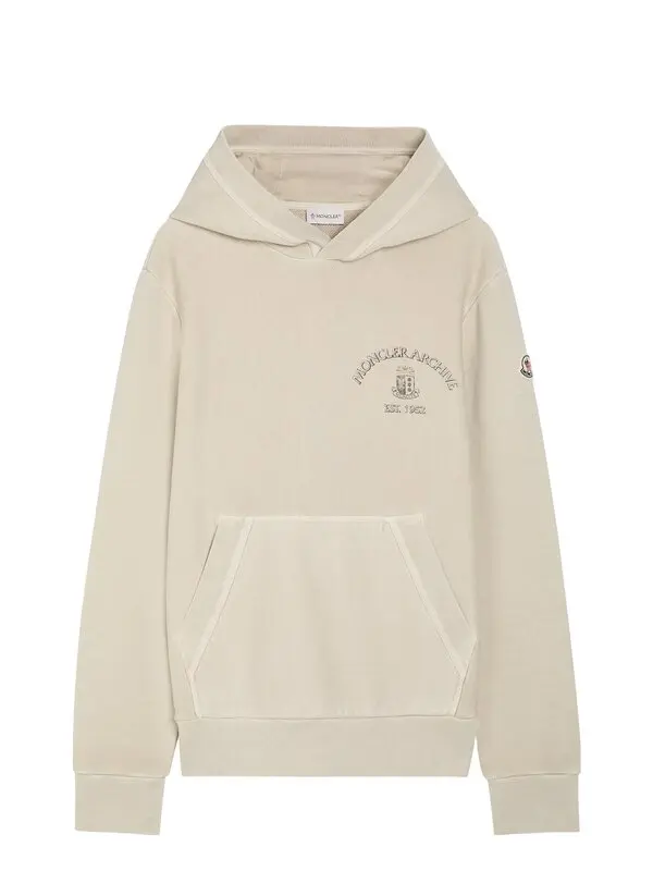 Moncler Logo Hooded Cotton Sweatshirt - Beige