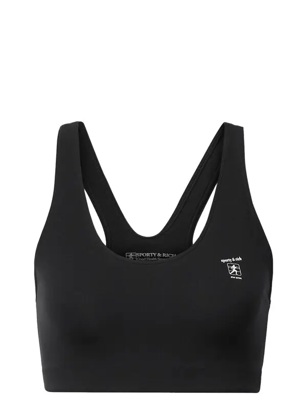 SPORTY & RICH Billie Printed Stretch Sports Bra - Black