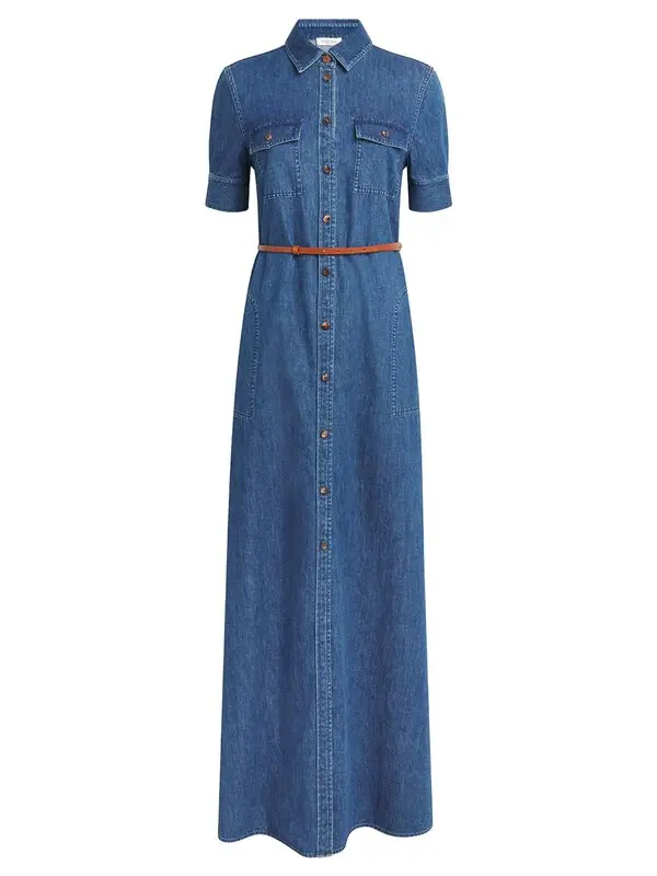 Lafayette 148 New York Denim Belted Maxi Dress - Blue