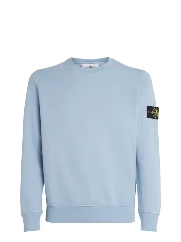 Stone Island Cotton Sweatshirt With Compass Logo - Blue