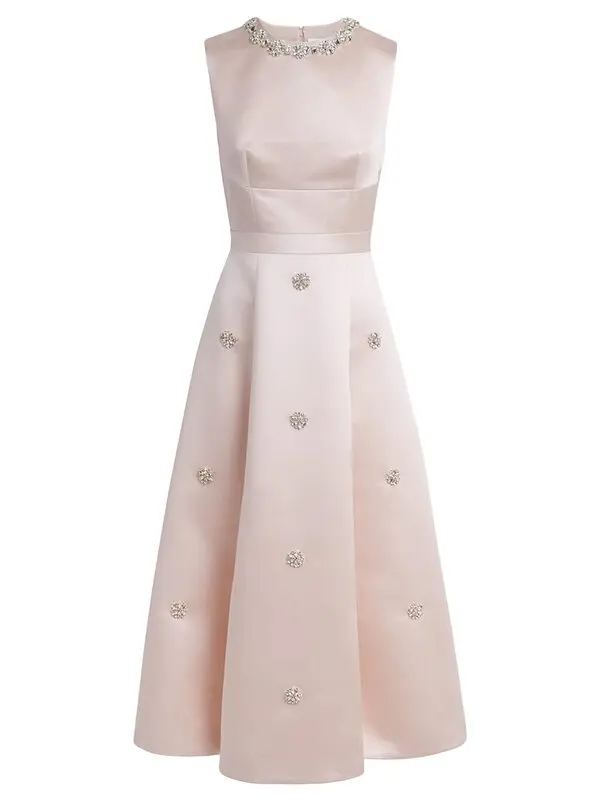 Huishan Zhang Satin Embellished Sol Midi Dress - White
