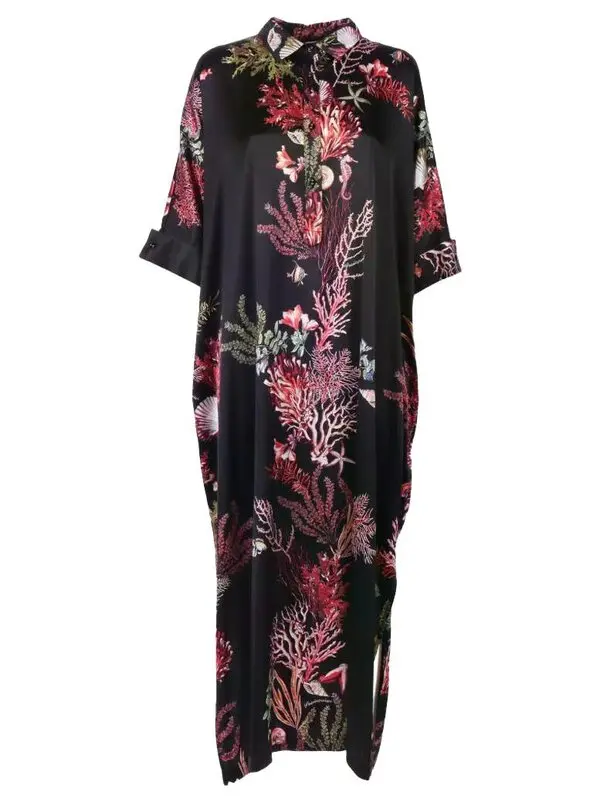 SHIRTAPORTER Floral-print Caftan Dress - Black