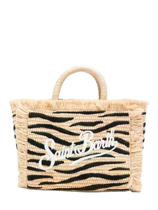 MC2 SAINT BARTH Zebra-print Frayed Shoulder Bag - Neutrals