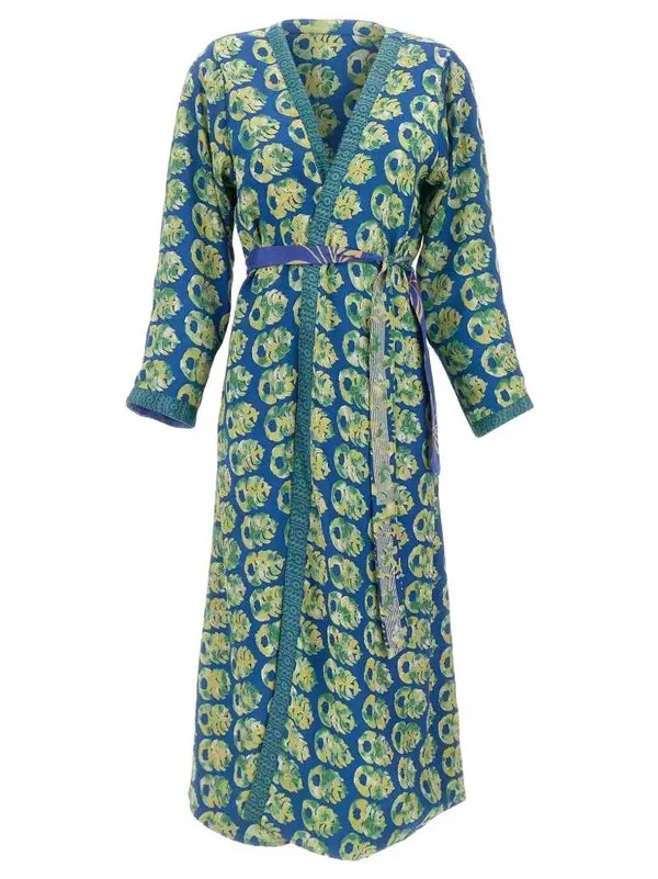 PICUS VIRIDIS Reversible Floral-print Kimono Dress - Blue