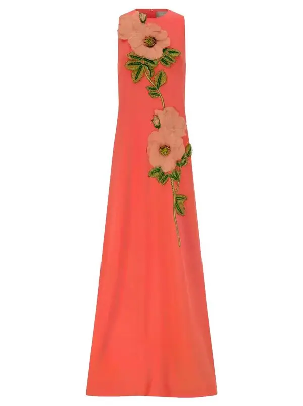Lela Rose Francie Peony-embroidered Gown - Orange