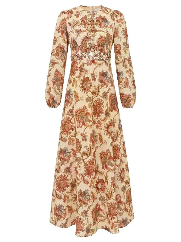 Zimmermann Aster Floral-print Midi Dress - Neutrals