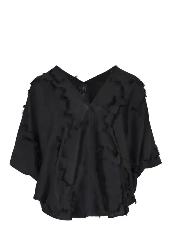Zero + Maria Cornejo Frayed V-neck Blouse - Black