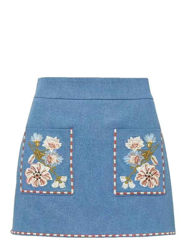 Veronica Beard Pallas Floral-embroidered Skirt - Blue