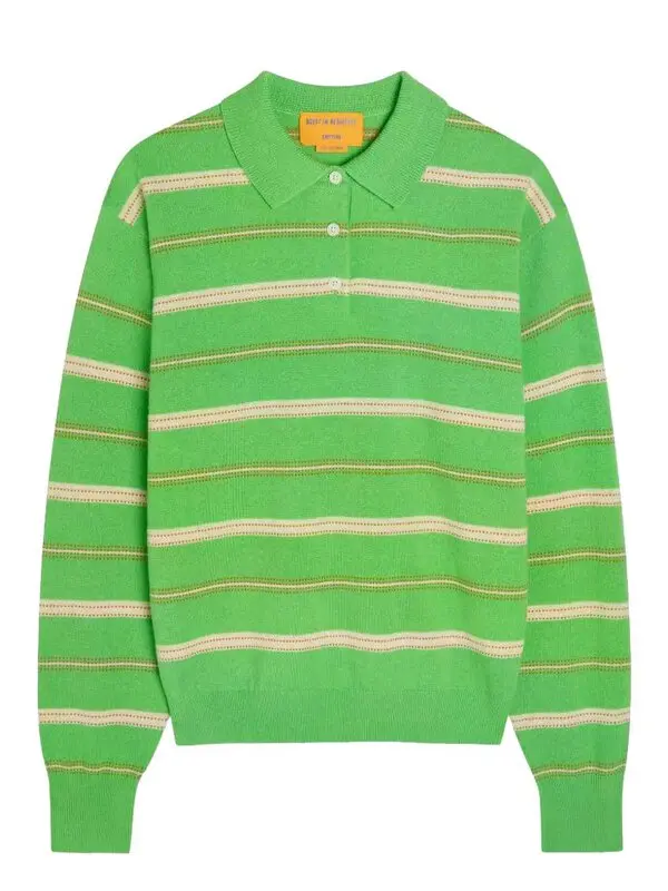 Guest In Residence Collegiate Striped Cashmere Polo Jumper - Green