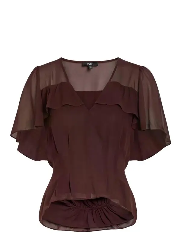 Paige Ruffled Flutter-sleeve Blouse - Brown