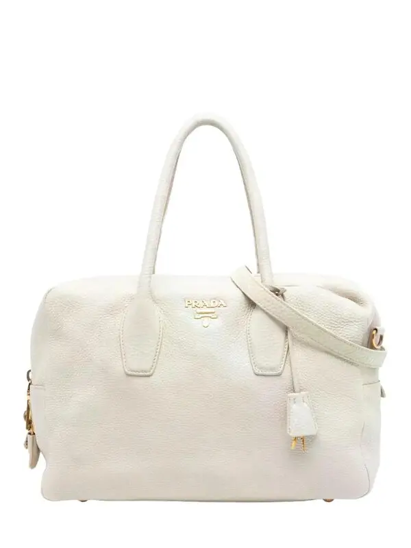 Prada Vittelo Daino Bauletto Satchel - White