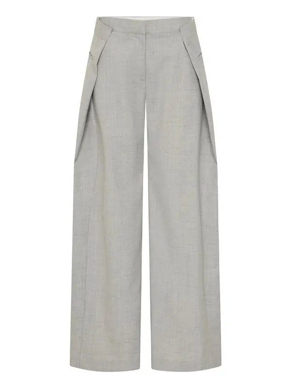 ST. AGNI Folded Wool-blend Wide-leg Pants - Grey