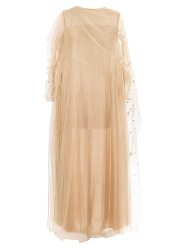 MAUZAN Cape-detailed Embellished Tulle Caftan - Gold
