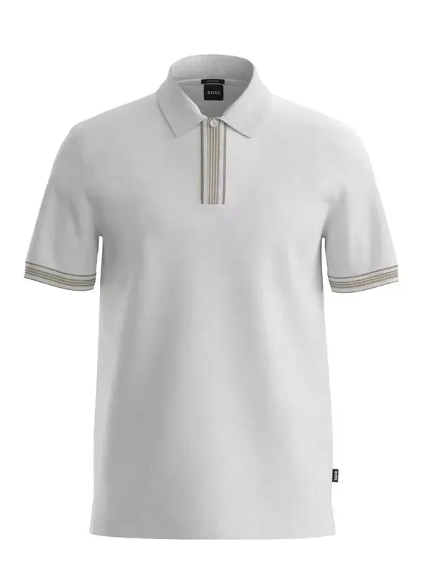 BOSS Zip-up Striped-trim Polo Shirt - White