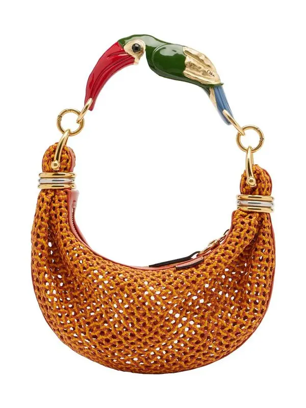 Chloé Woven Leather Shoulder Bag With Bird Handle - Orange