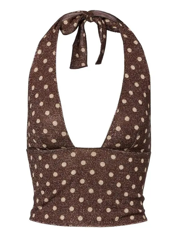 Oseree Lumiere Polka-dot Halterneck Crop Top - Brown