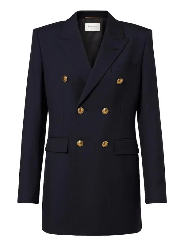 Saint Laurent Double-breasted Wool Gabardine Blazer - Blue