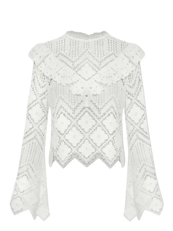 SELF-PORTRAIT Lace Top With Long Sleeves - White