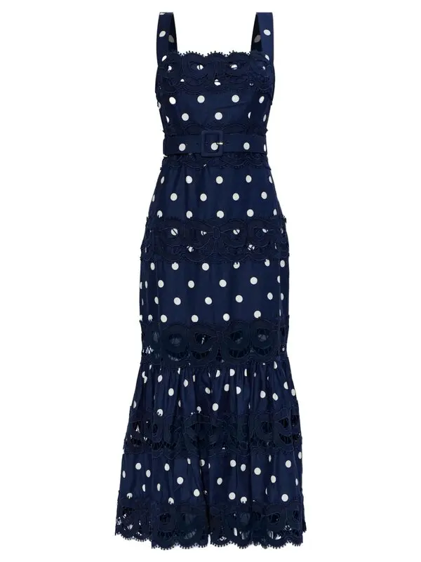 SELF-PORTRAIT Lace Midi Dress With Spaghetti Straps - Navy Blue