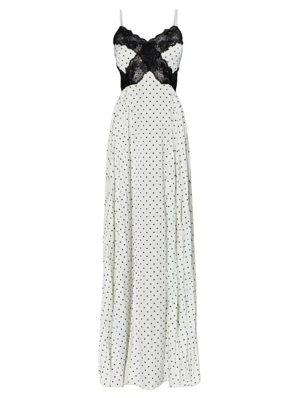 SELF-PORTRAIT Polka Dot Maxi Dress With Lace - White