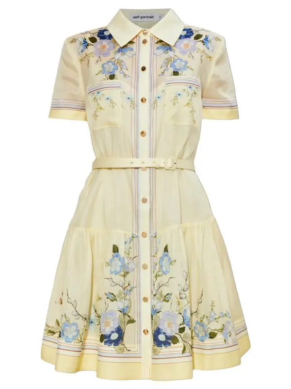 SELF-PORTRAIT Floral Motif Shirt Dress - Yellow