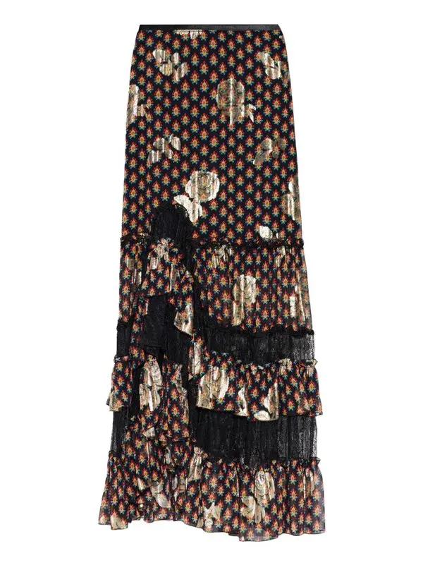Etro Asymmetric Skirt With Floral Lurex Thread - Black