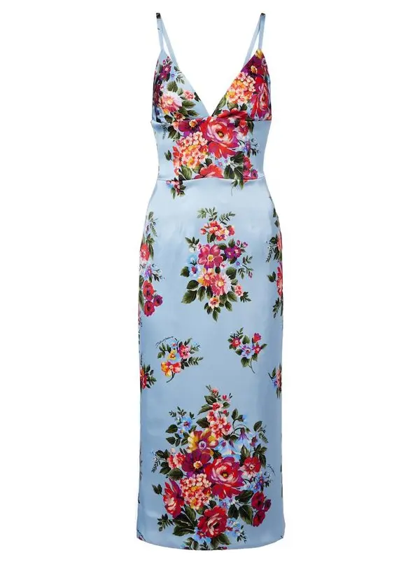 Dolce & Gabbana Floral Satin Midi Dress - Blue